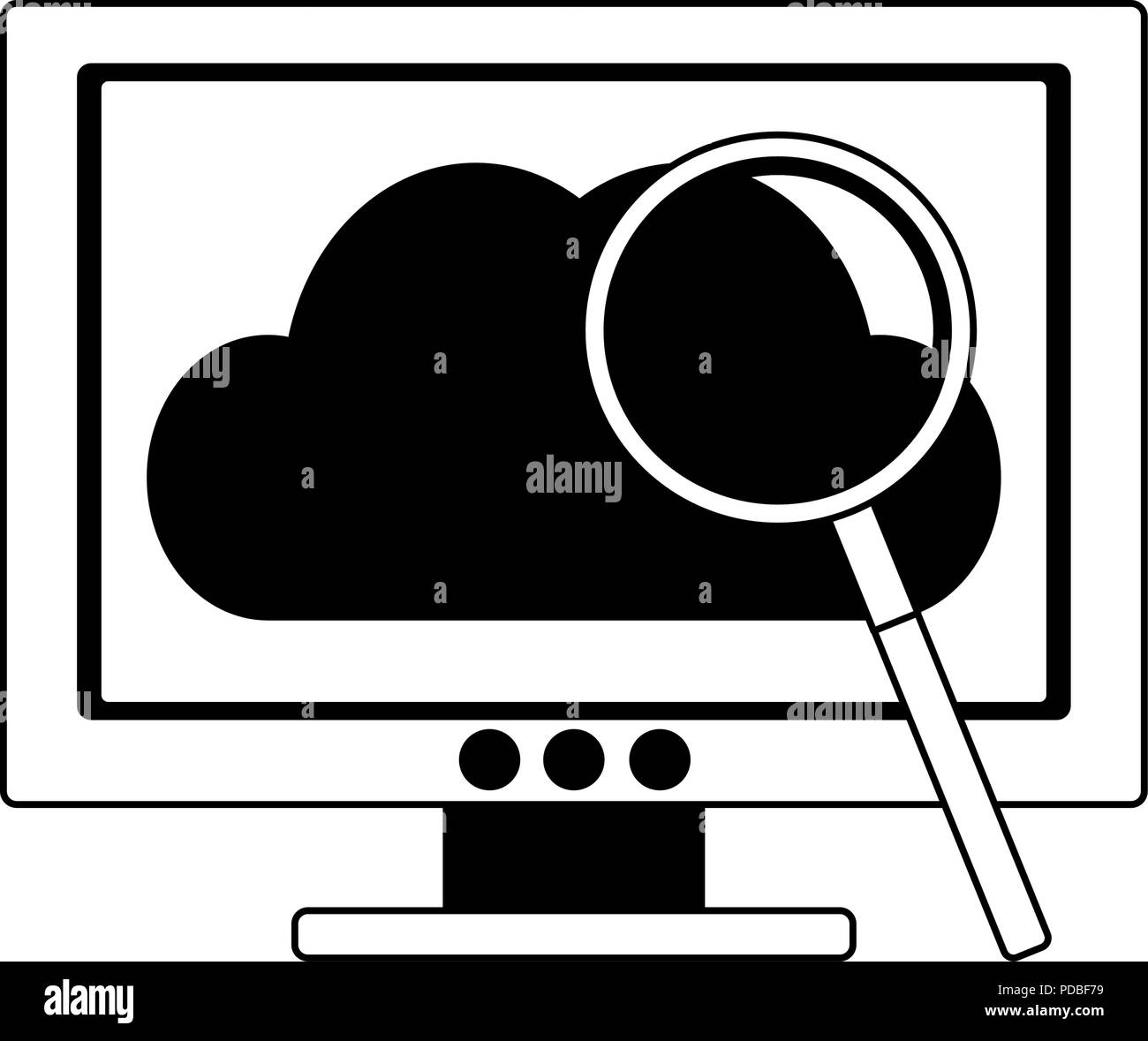 Computer with cloud computing in black and white Stock Vector Image ...