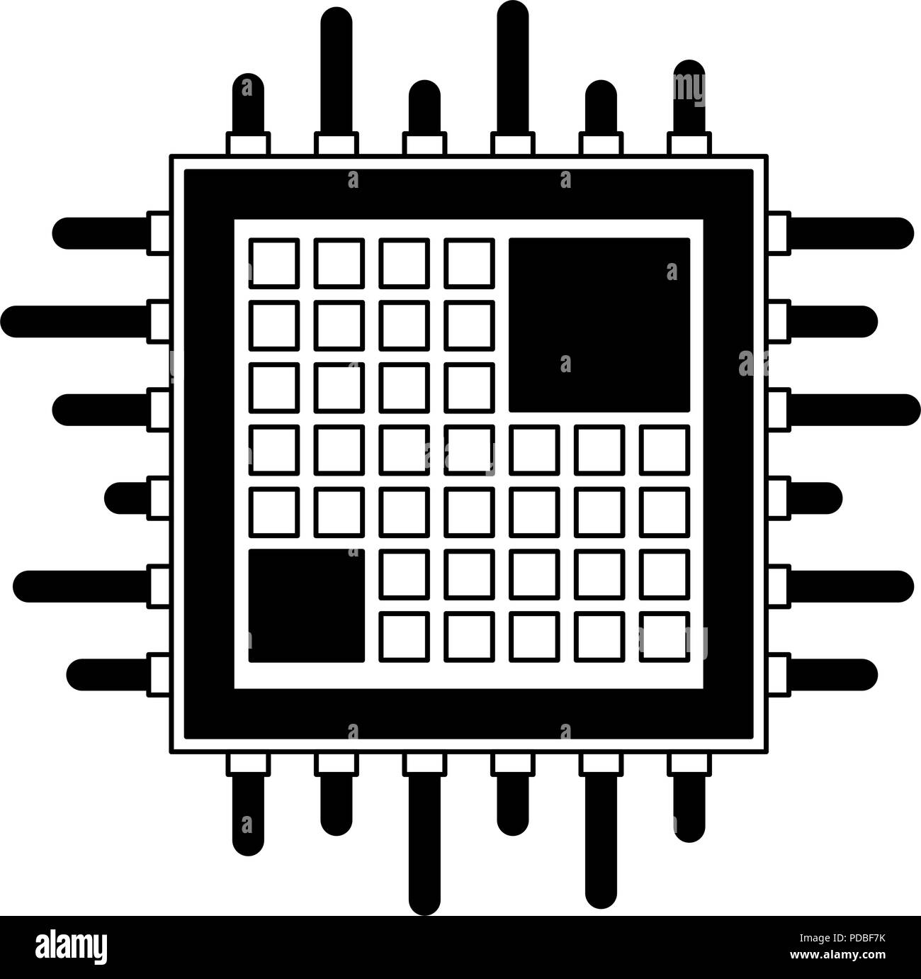 microchip processor technology in black and white Stock Vector Image ...