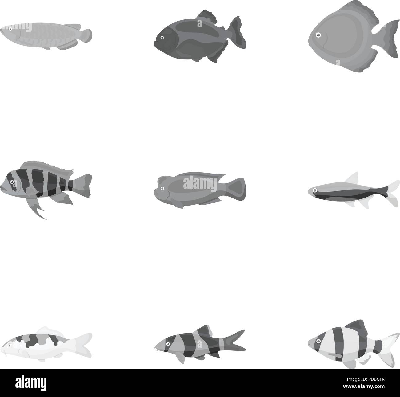 Aquarium fish set icons in monochrome style. Big collection of aquarium ...