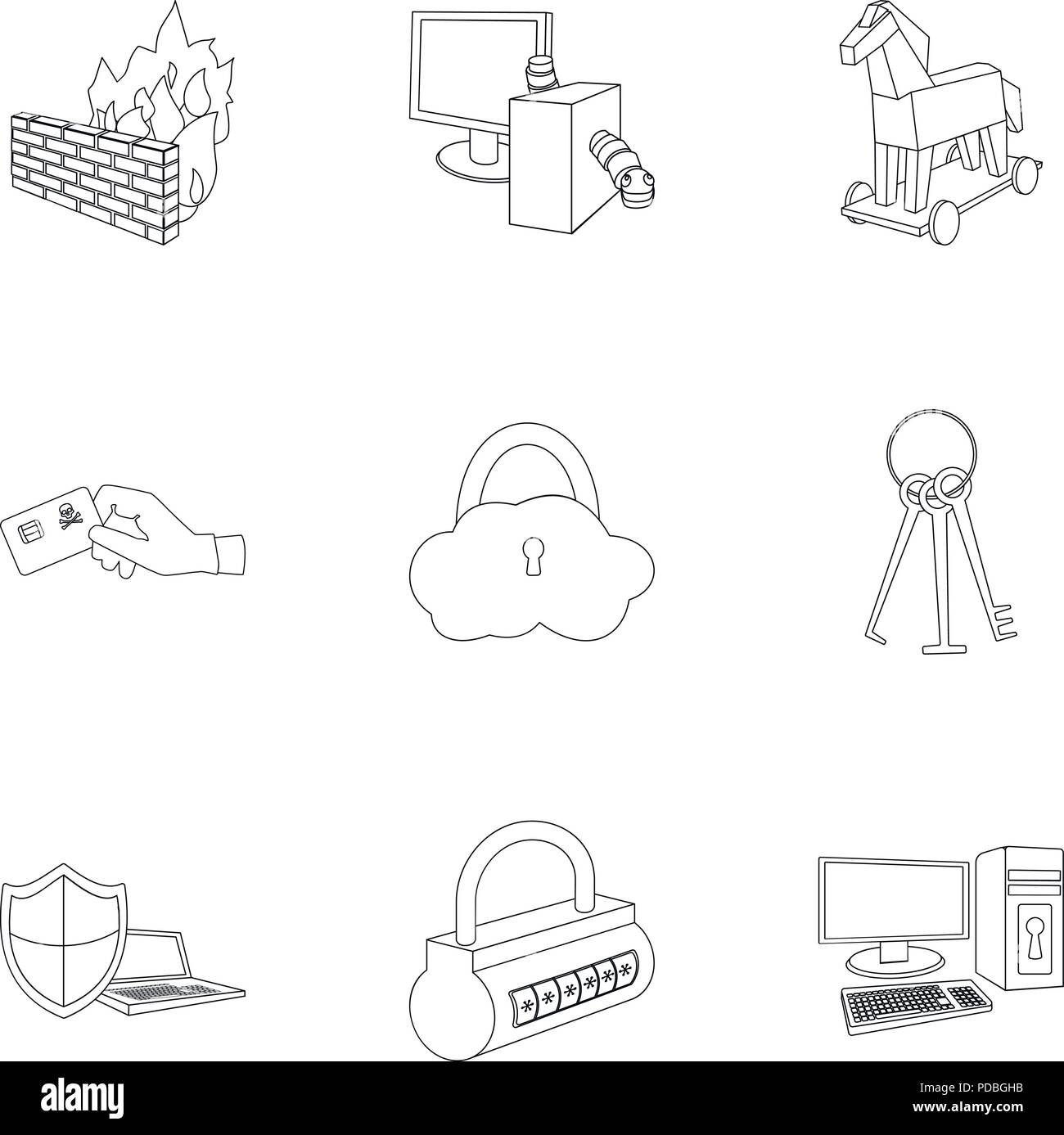 Hacker And Hacking Outline Icons In Set Collection For Design Hacker