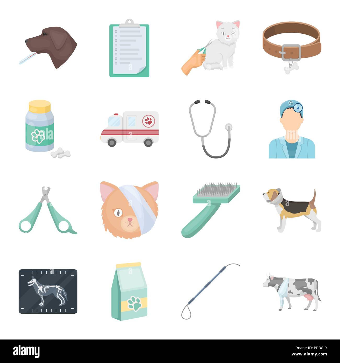 Veterinary clinic cartoon icons in set collection for design. Treatment ...
