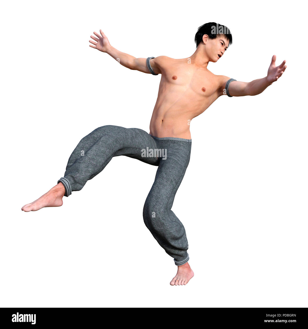 3D rendering of a fighting monk isolated on white background Stock ...