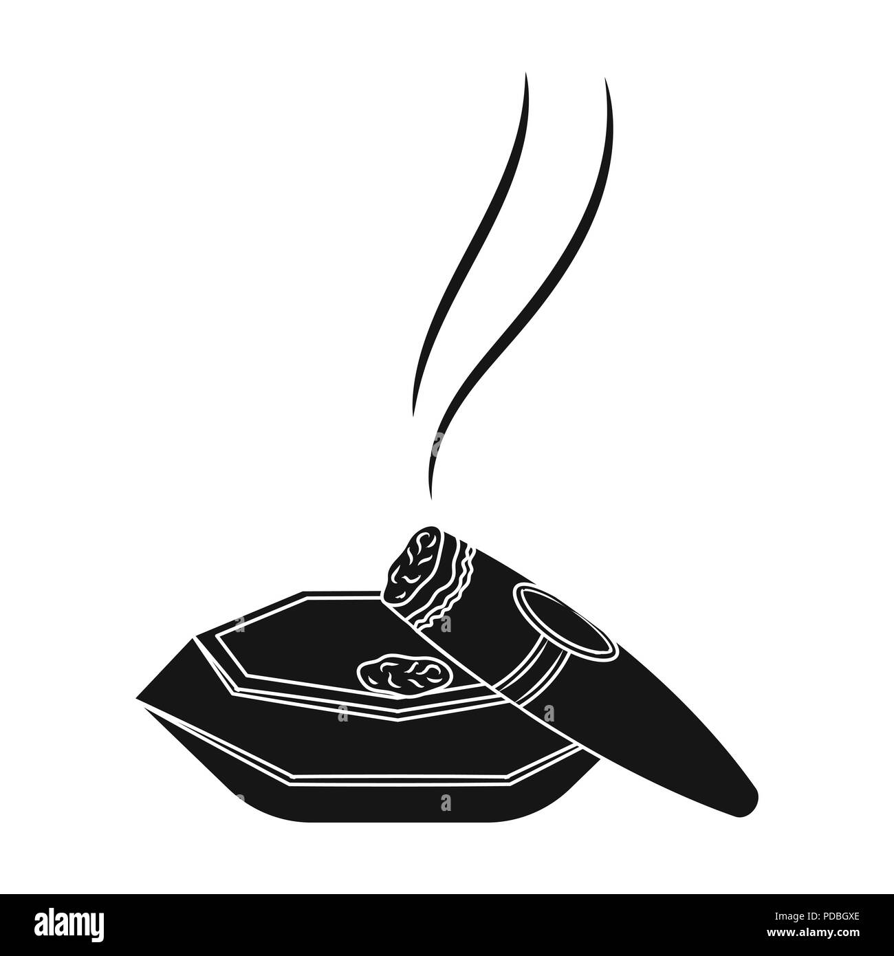 A smoking cigar in an ashtray. Smoking cigars single icon in black ...