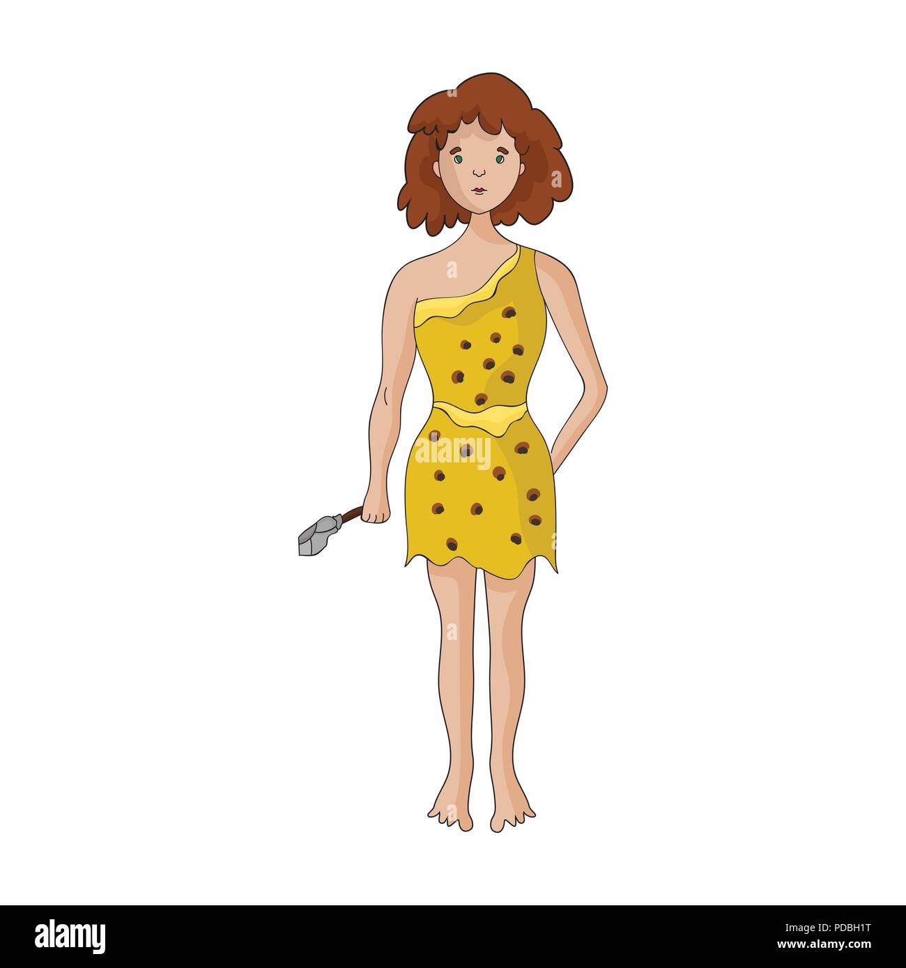 Cavewoman with stone tool icon in cartoon style isolated on white ...