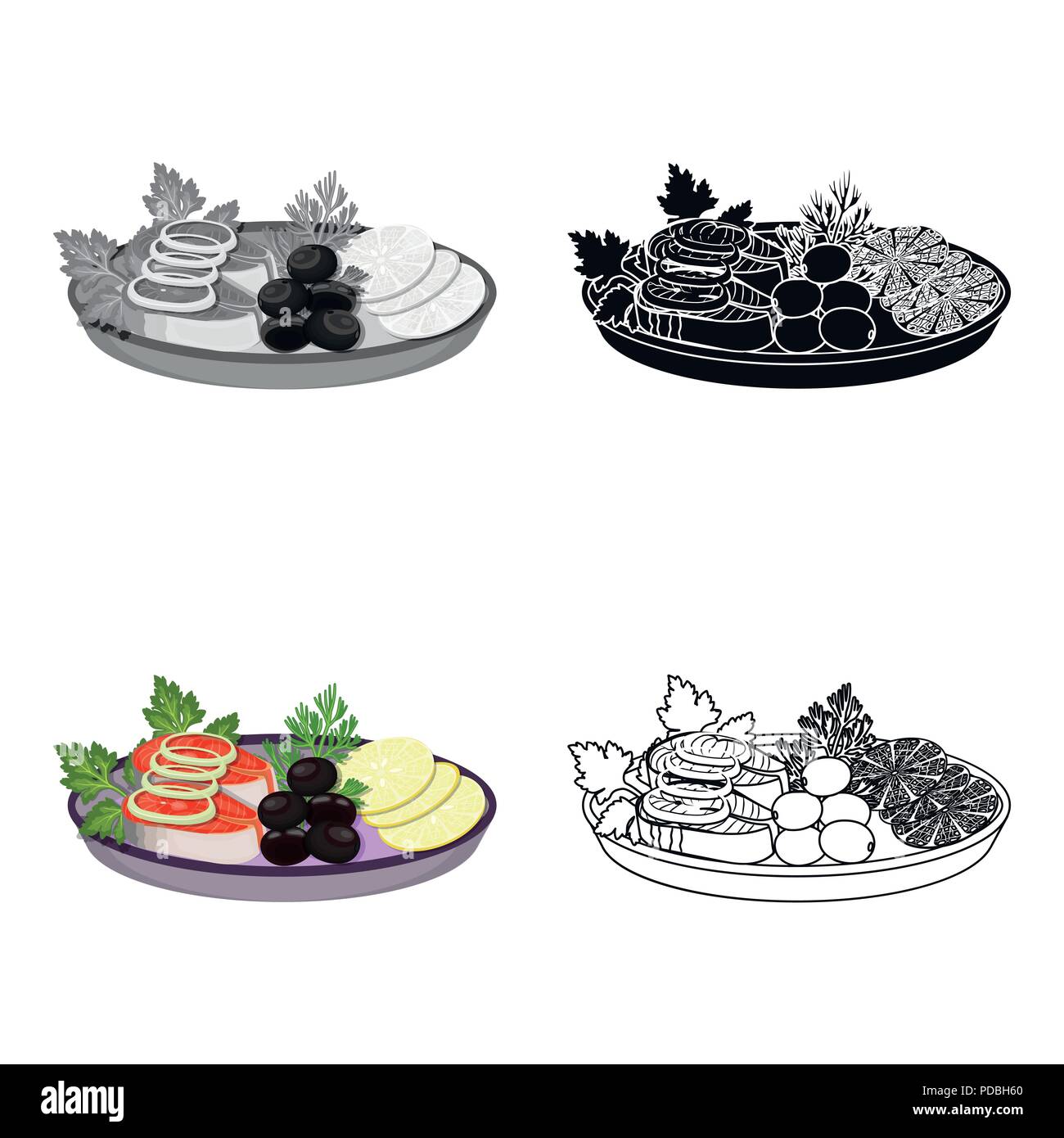 Eating fish and salad. Eating and cooking single icon in cartoon style ...
