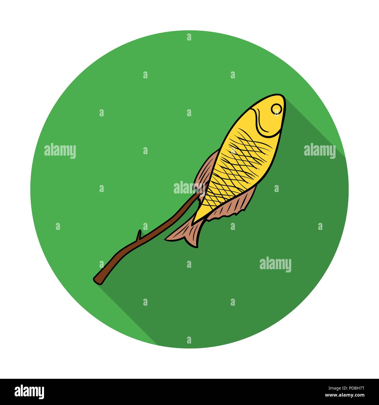 Fried fish icon in flat design isolated on white background. Fishing ...