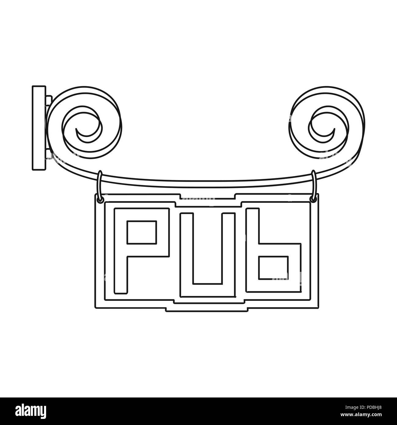 Wooden pub signboard icon in outline design isolated on white ...