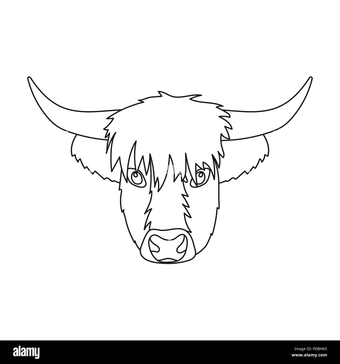 Highland cattle head icon in outline design isolated on white ...