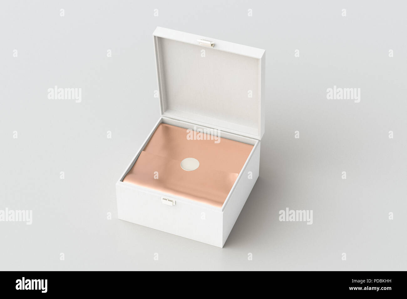 Open white small chest or casket with foil on white background. Include ...