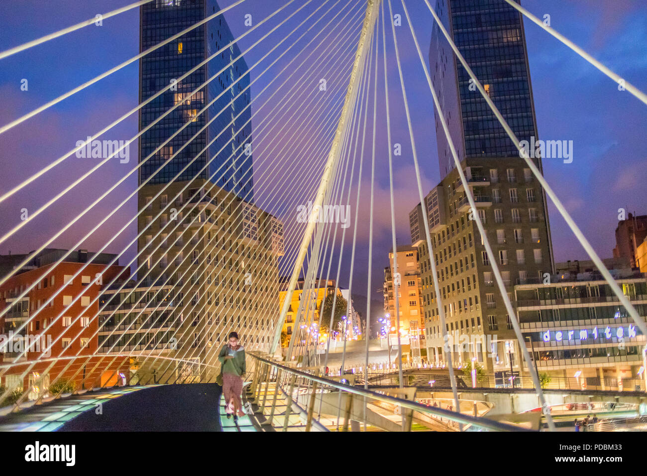 Zubizuri bridge by Santiago Calatrava, and the Isozaki Atea twin towers ...