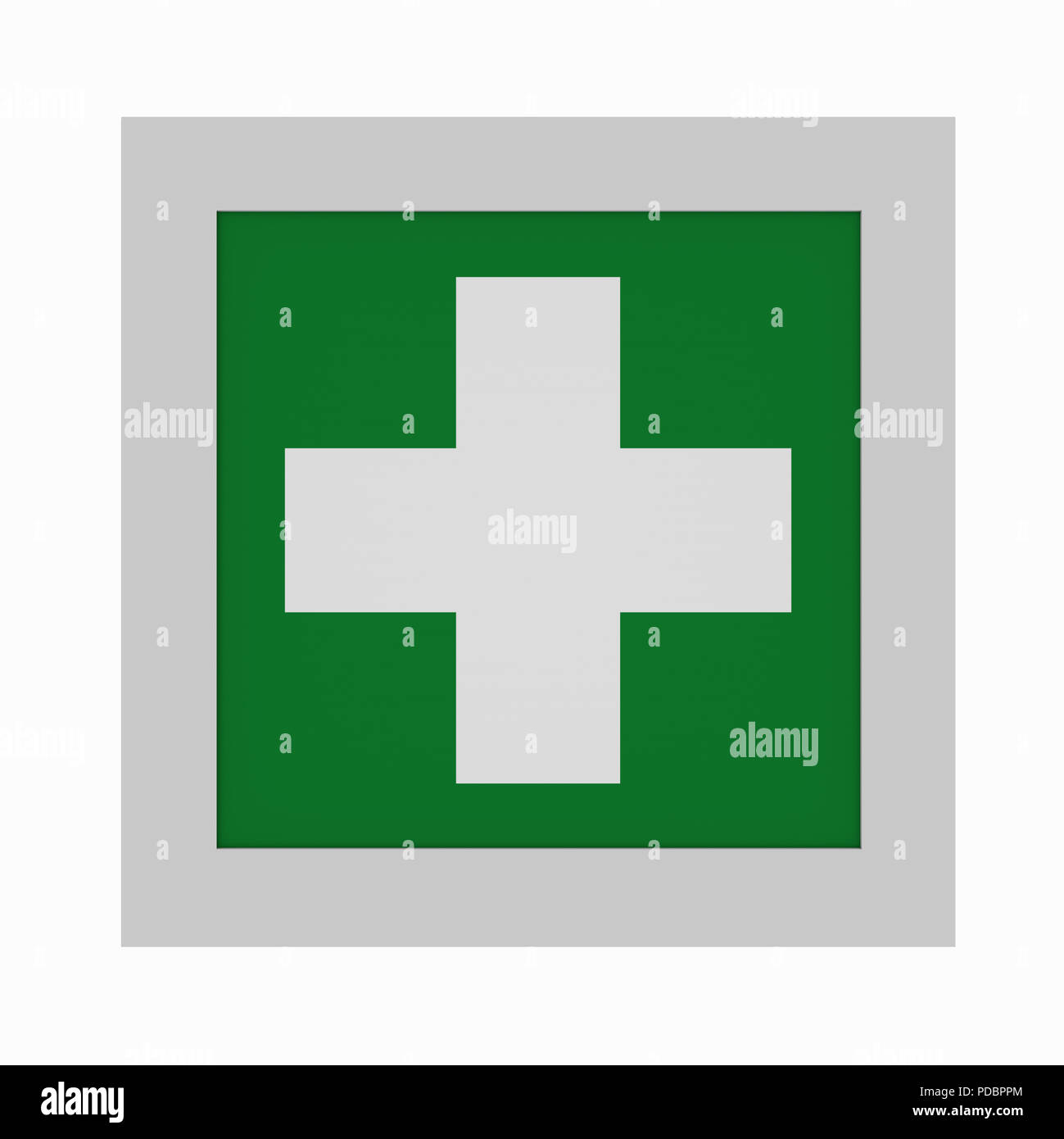 current escape signs according to ASR A1.3: first aid. Front view, 3d ...