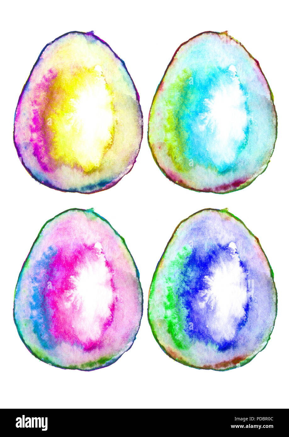 Watercolor illustration of 4 Easter eggs, rainbows color, isolated on ...