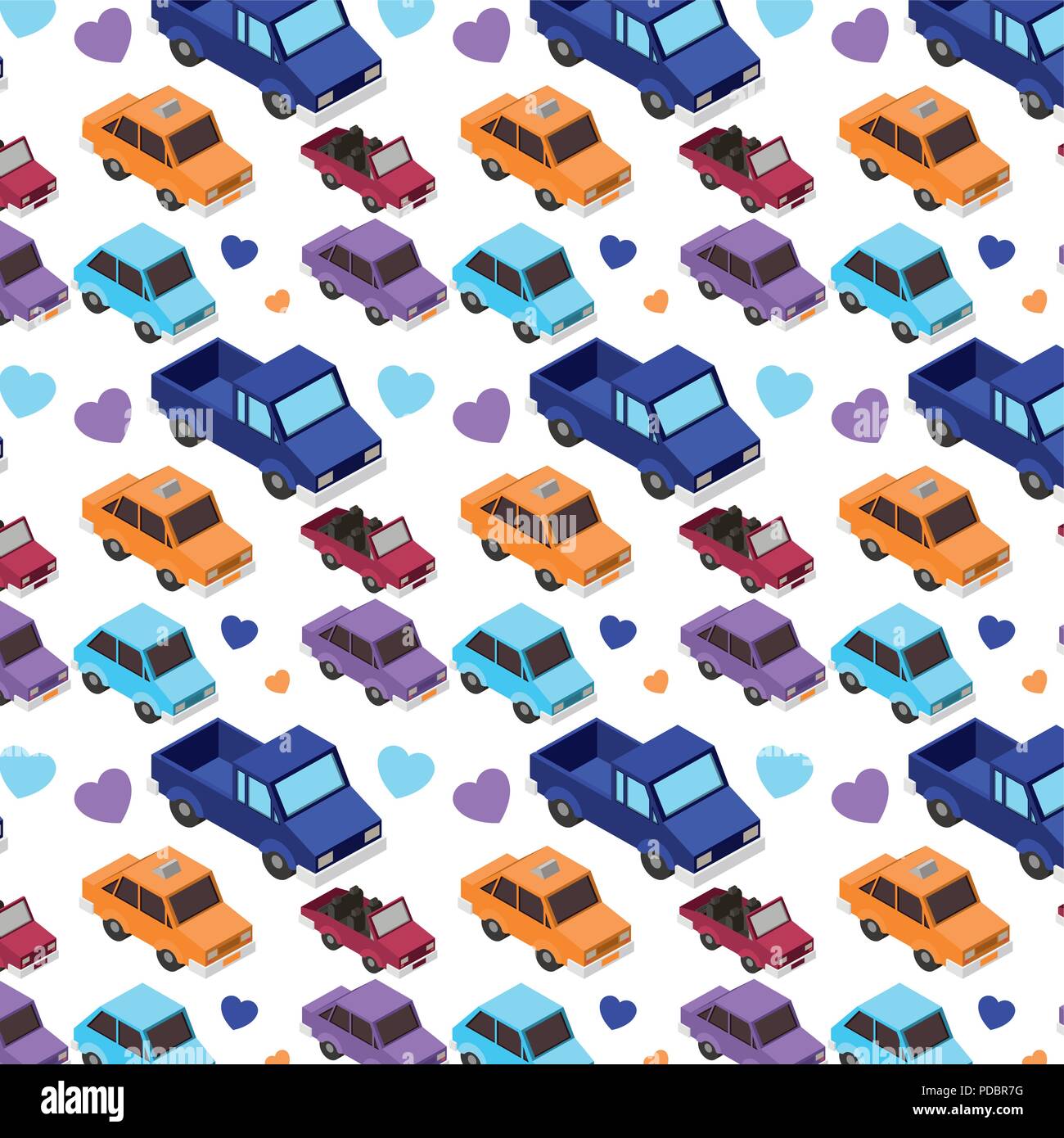 isometrics cars and hearts pattern background Stock Vector Image & Art ...