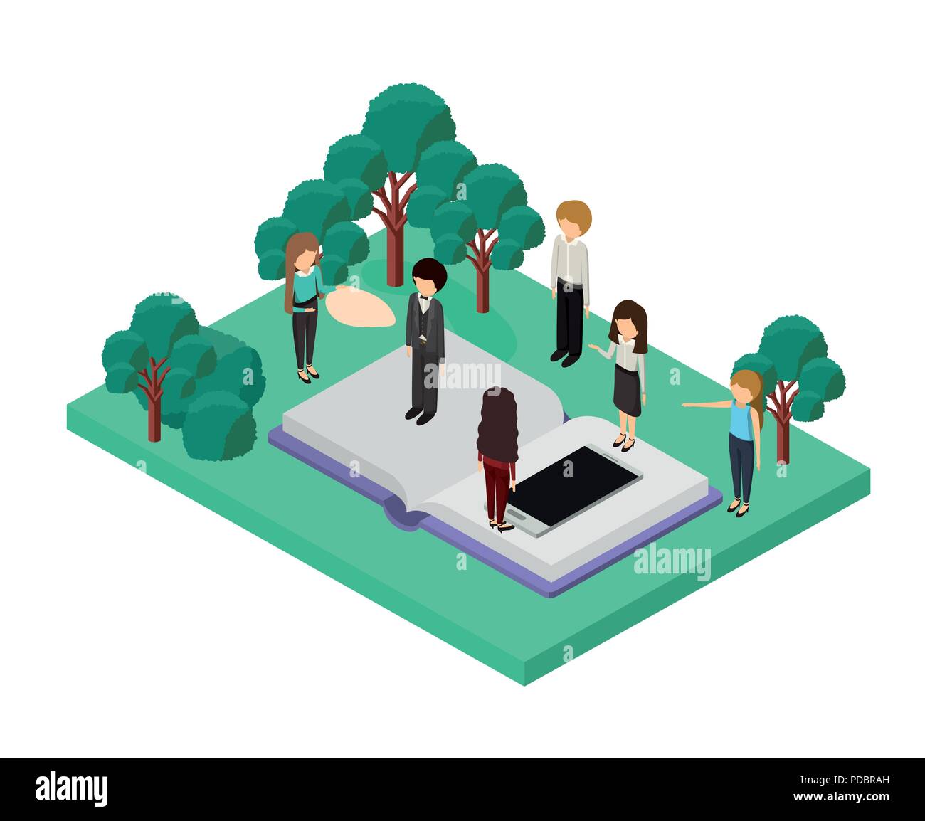 mini people with forest scene and smartphone Stock Vector Image & Art ...