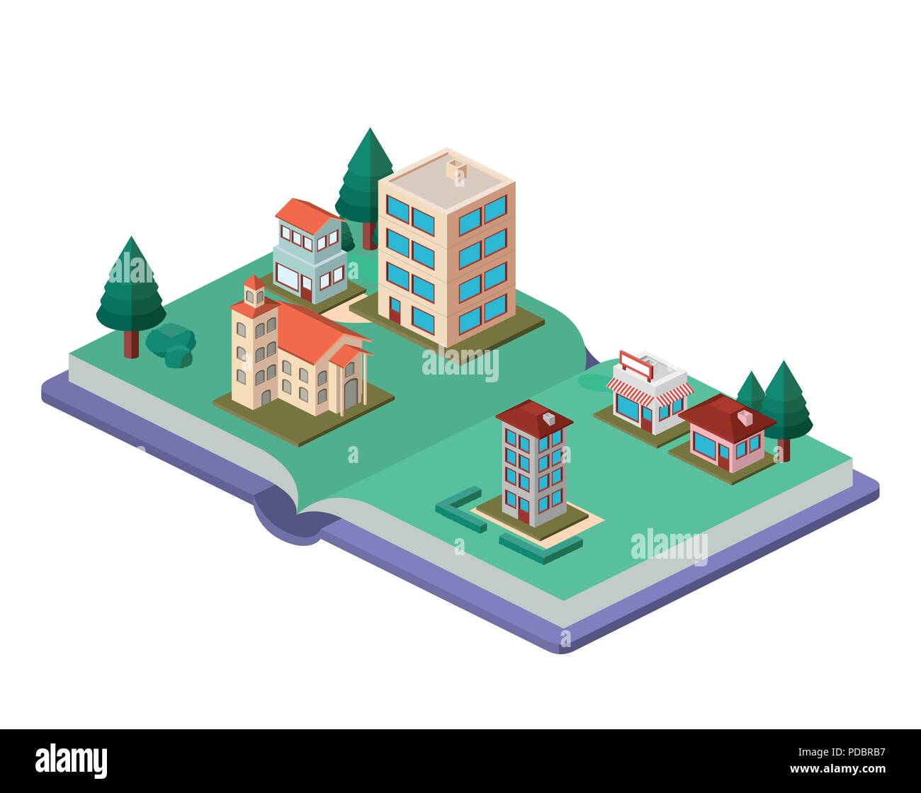 building and trees isometric scene on book Stock Vector Image & Art - Alamy