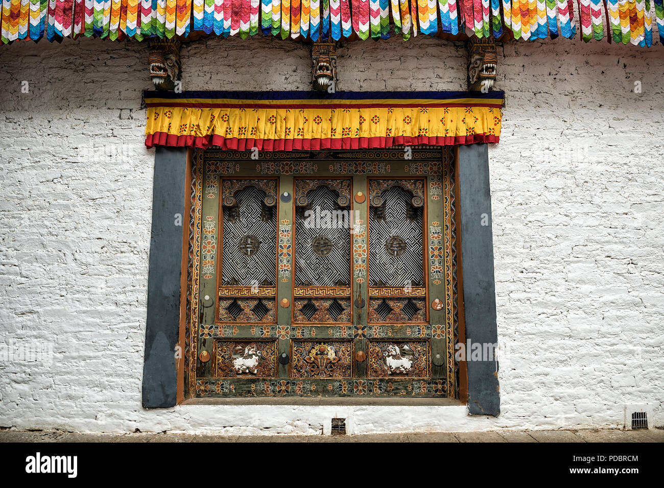 Punakha, Bhutan - April 10, 2016: Traditional windows architecture at ...