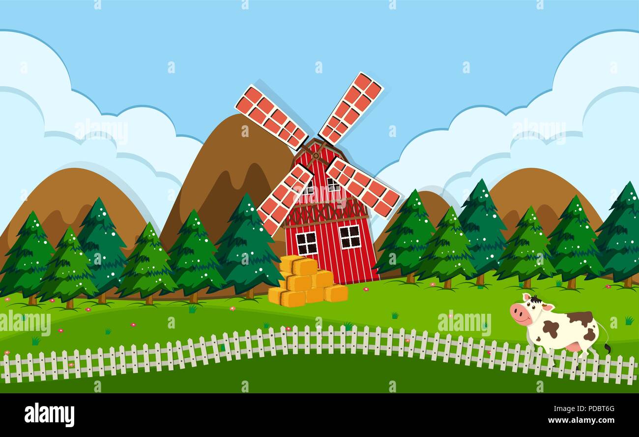 A beautiful farm landscape illustration Stock Vector Image & Art - Alamy