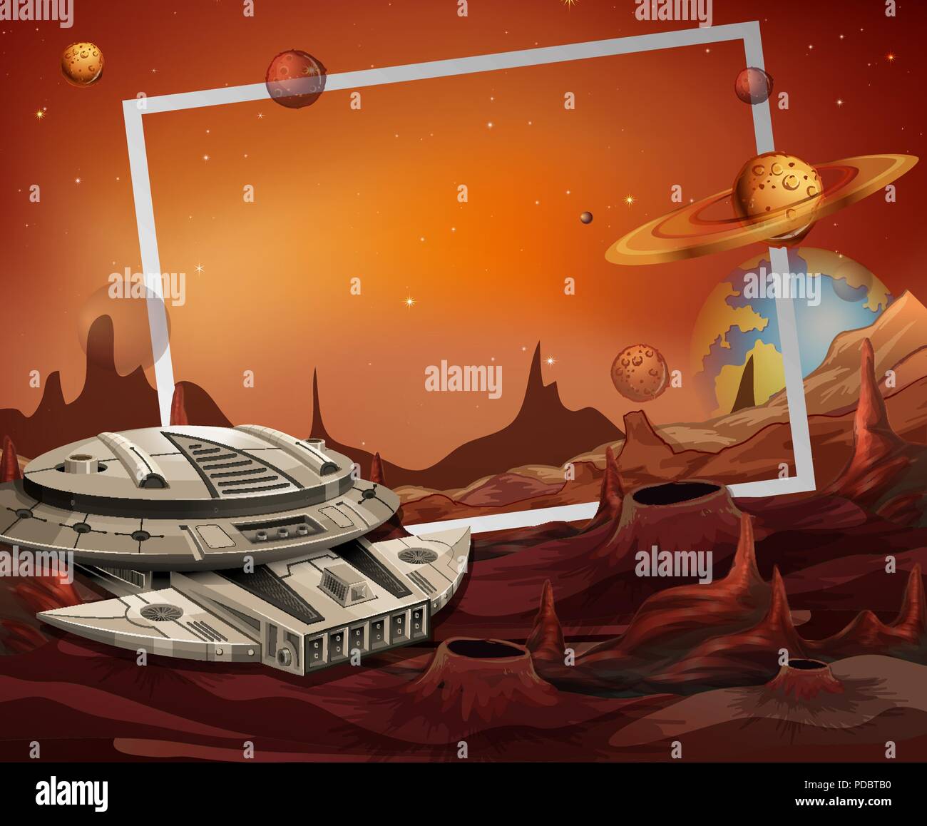 Spaceship and outerspace frame theme illustration Stock Vector Image ...