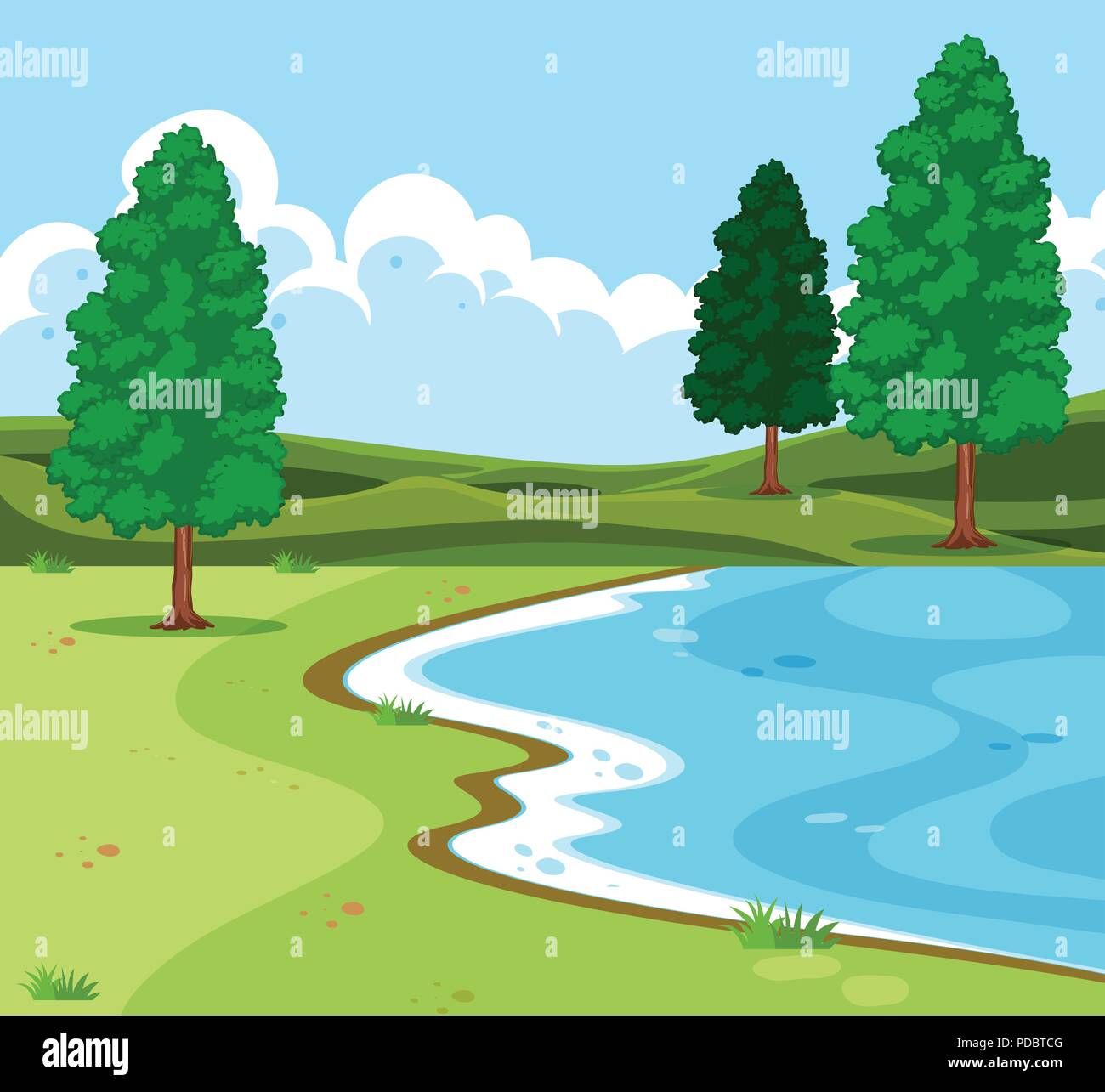 outdoor Lake landscape scence illustration Stock Vector Image & Art - Alamy