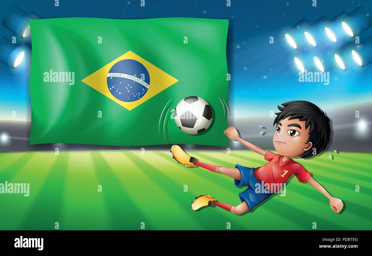 Boy soccer player infront of brazil flag illustration Stock Vector ...