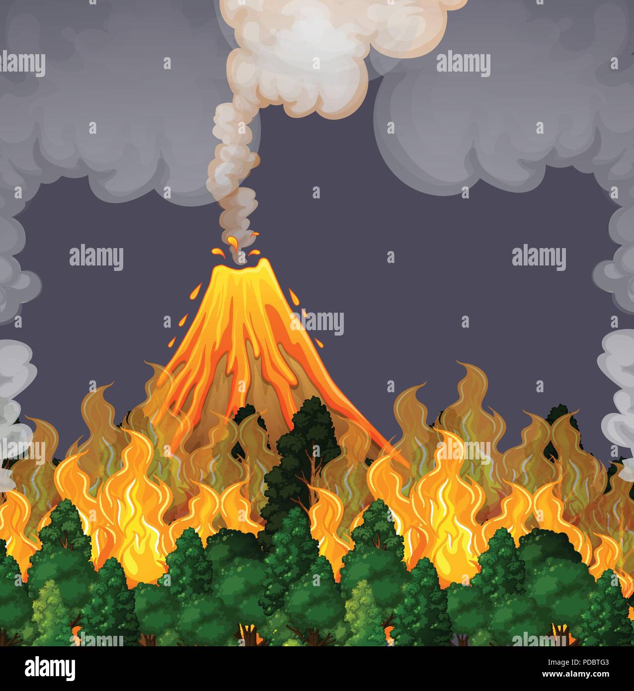 Erupting volanco and fire scene illustration Stock Vector Image & Art ...