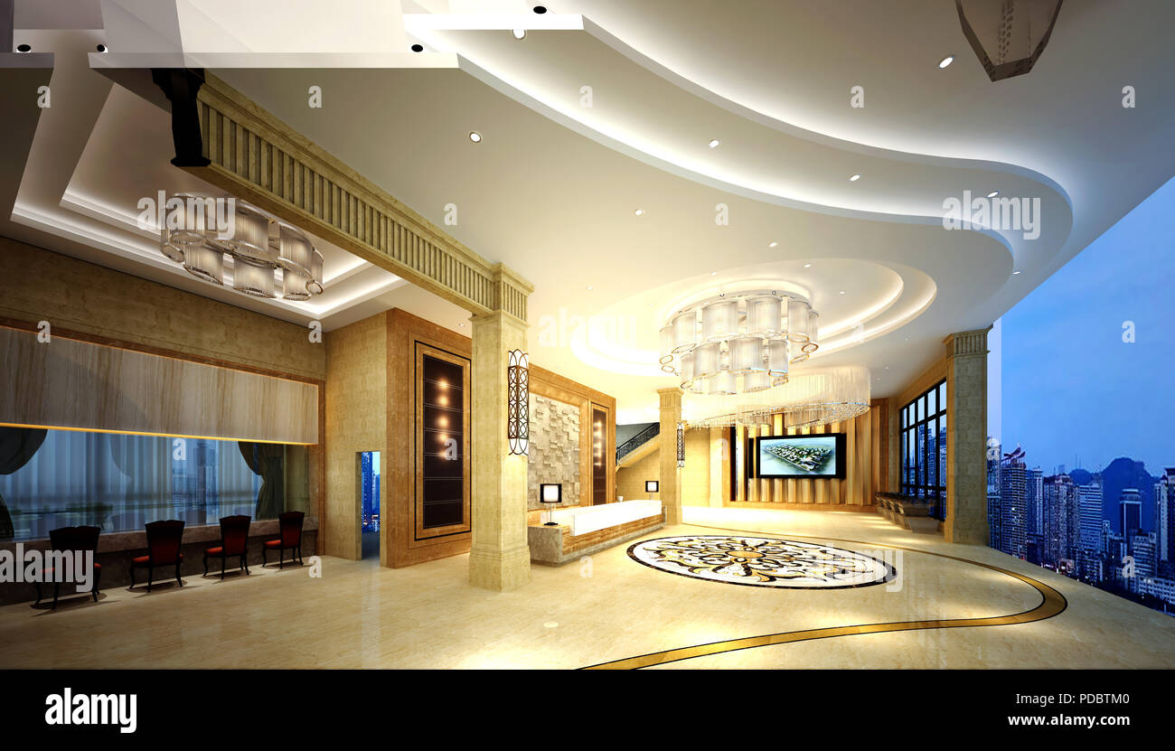 3d render of luxury hotel interior Stock Photo - Alamy