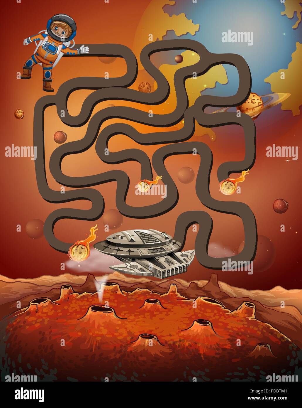 Astronaut finding spaceship maze game illustration Stock Vector Image ...