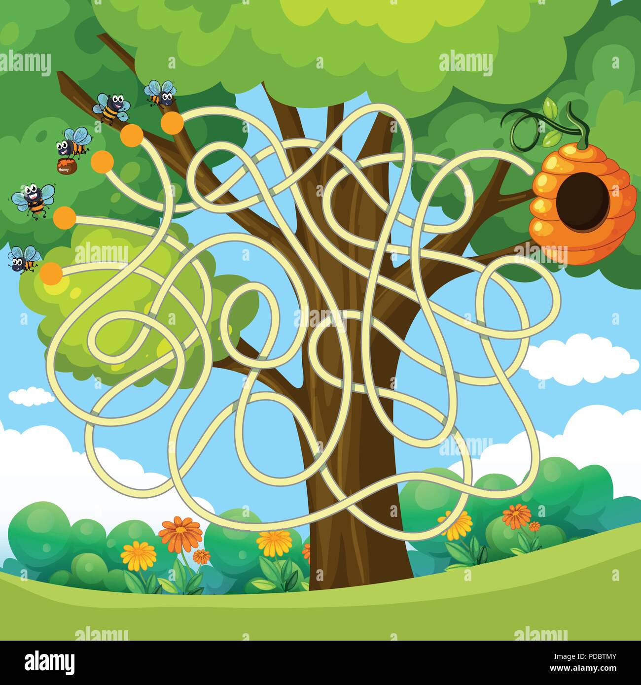 Bee and bee hive themed maze illustration Stock Vector Image & Art - Alamy