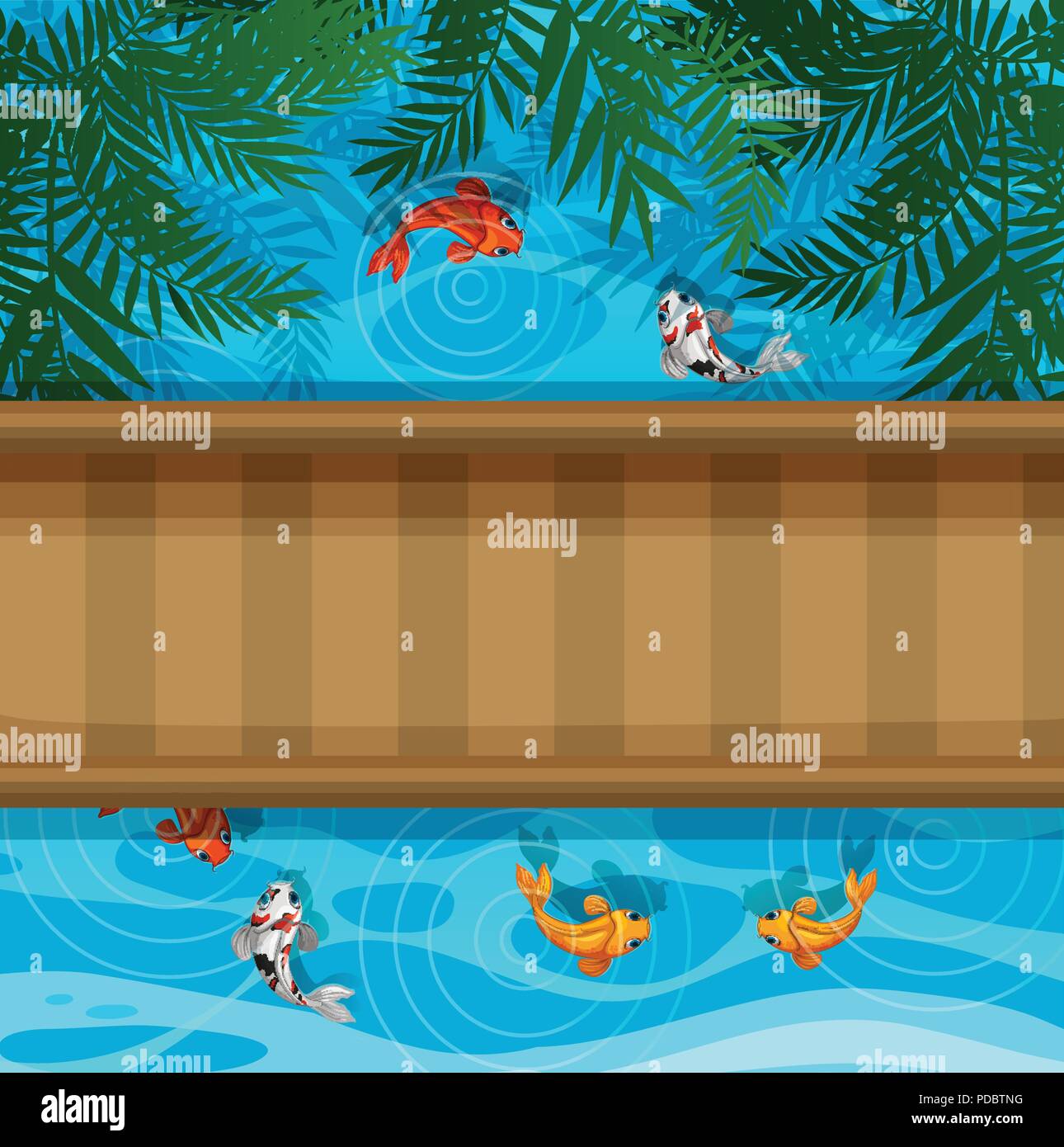 Koi fish in pond with bridge illustration Stock Vector Image & Art - Alamy