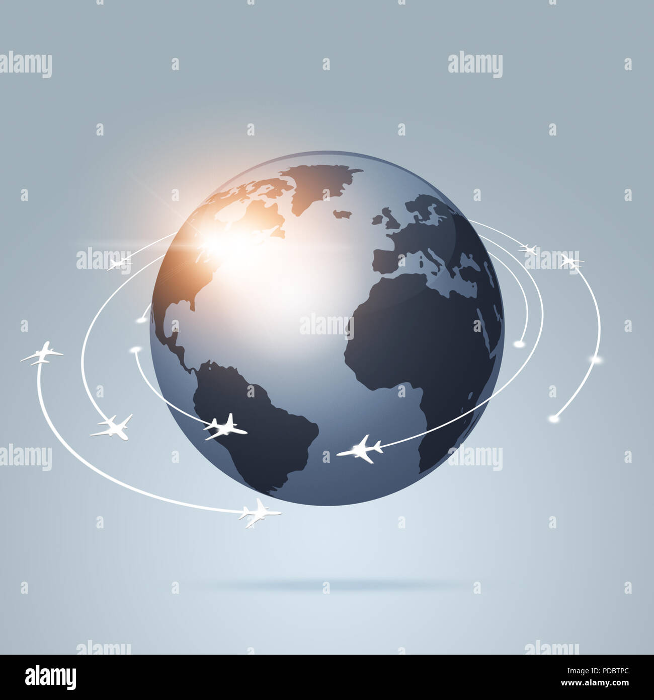 global aviation business background with airplanes on earth Stock Photo ...