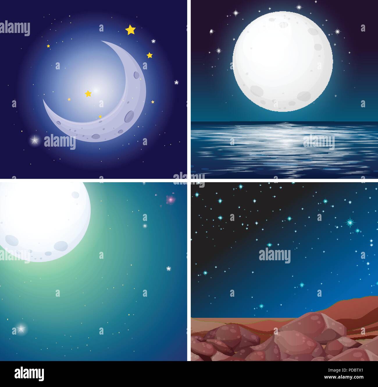 Set of night moon scenes illustration Stock Vector Image & Art - Alamy