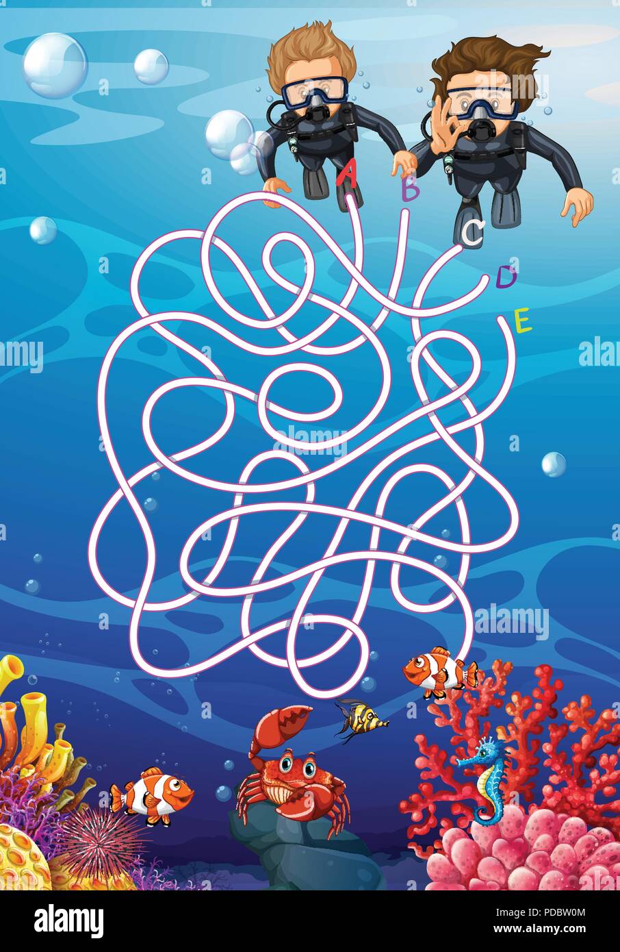 Underwater with scuba diver maze concept illustration Stock Vector ...