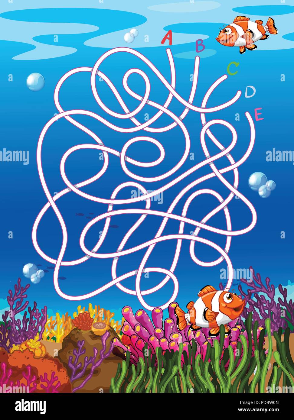 Underwater maze with clown fish illustration Stock Vector Image & Art ...