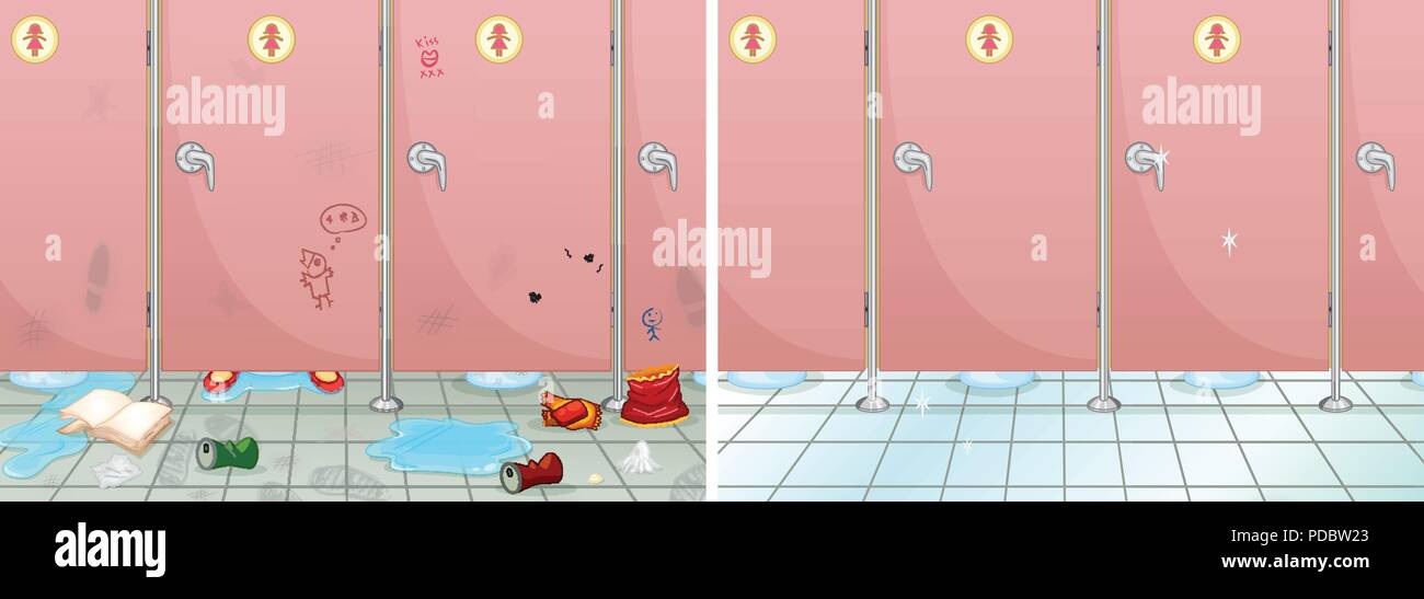 Scene of a clean and dirty bathroom illustration Stock Vector Image ...
