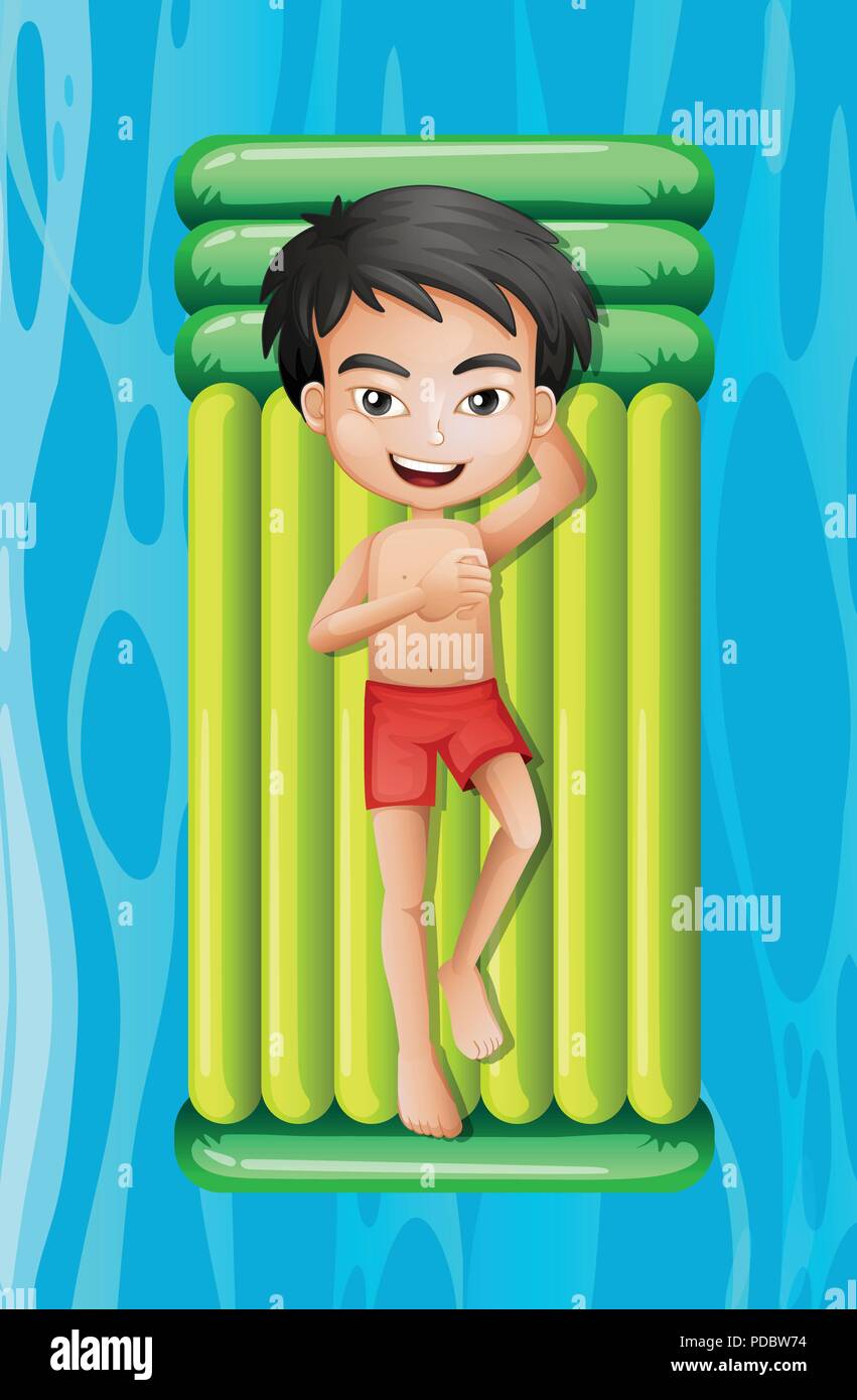Young boy relaxing on pool float illustration Stock Vector Image & Art ...
