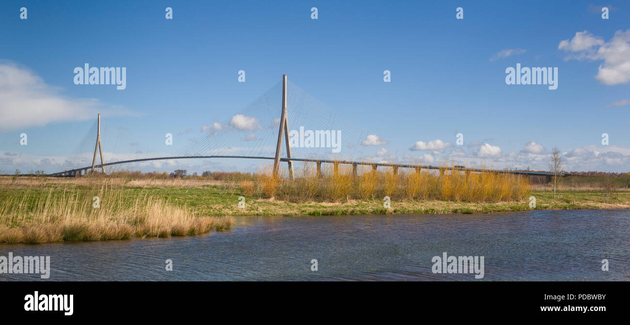The Pont de Normandie cable stayed bridge over the Seine between ...