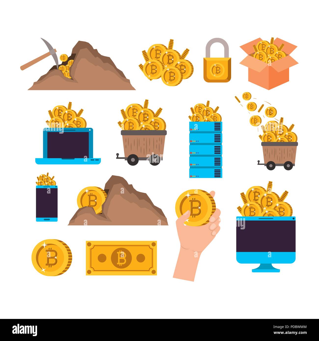 bitcoin mining set icons Stock Vector Image & Art - Alamy