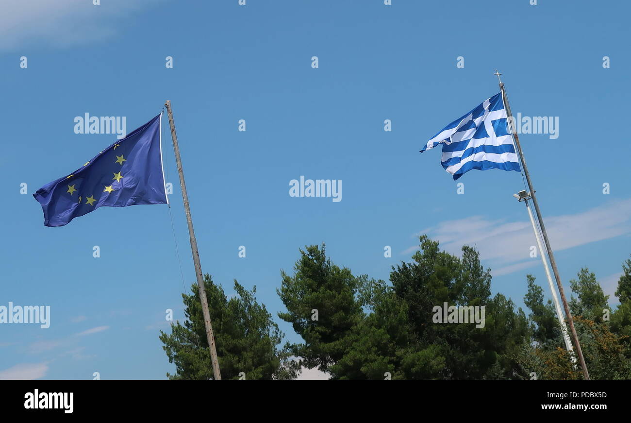 Greece And EU flags Stock Photo - Alamy