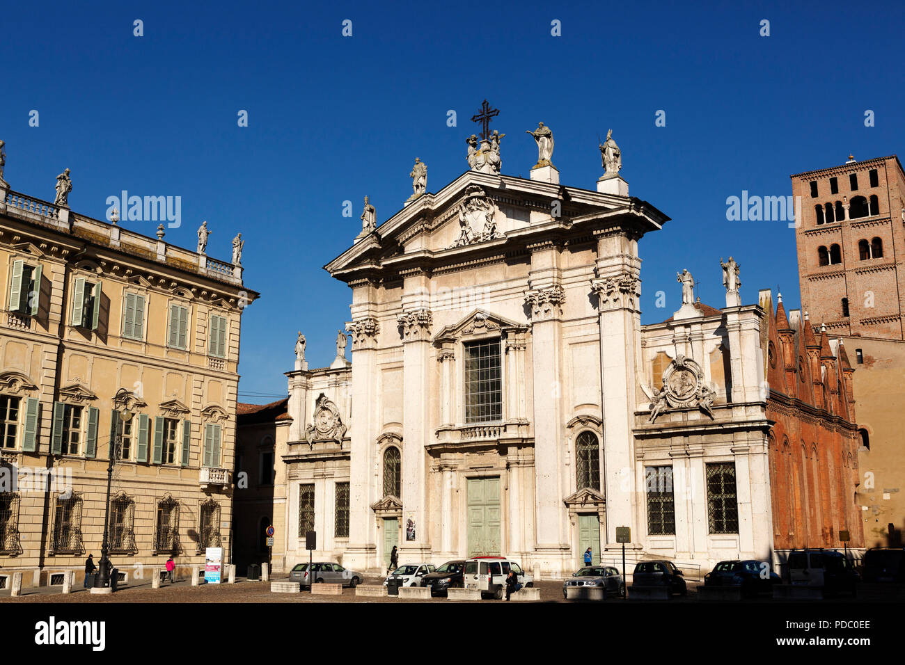Facades of the Palazzo Sordello and Mantua Cathedral, seen from the ...