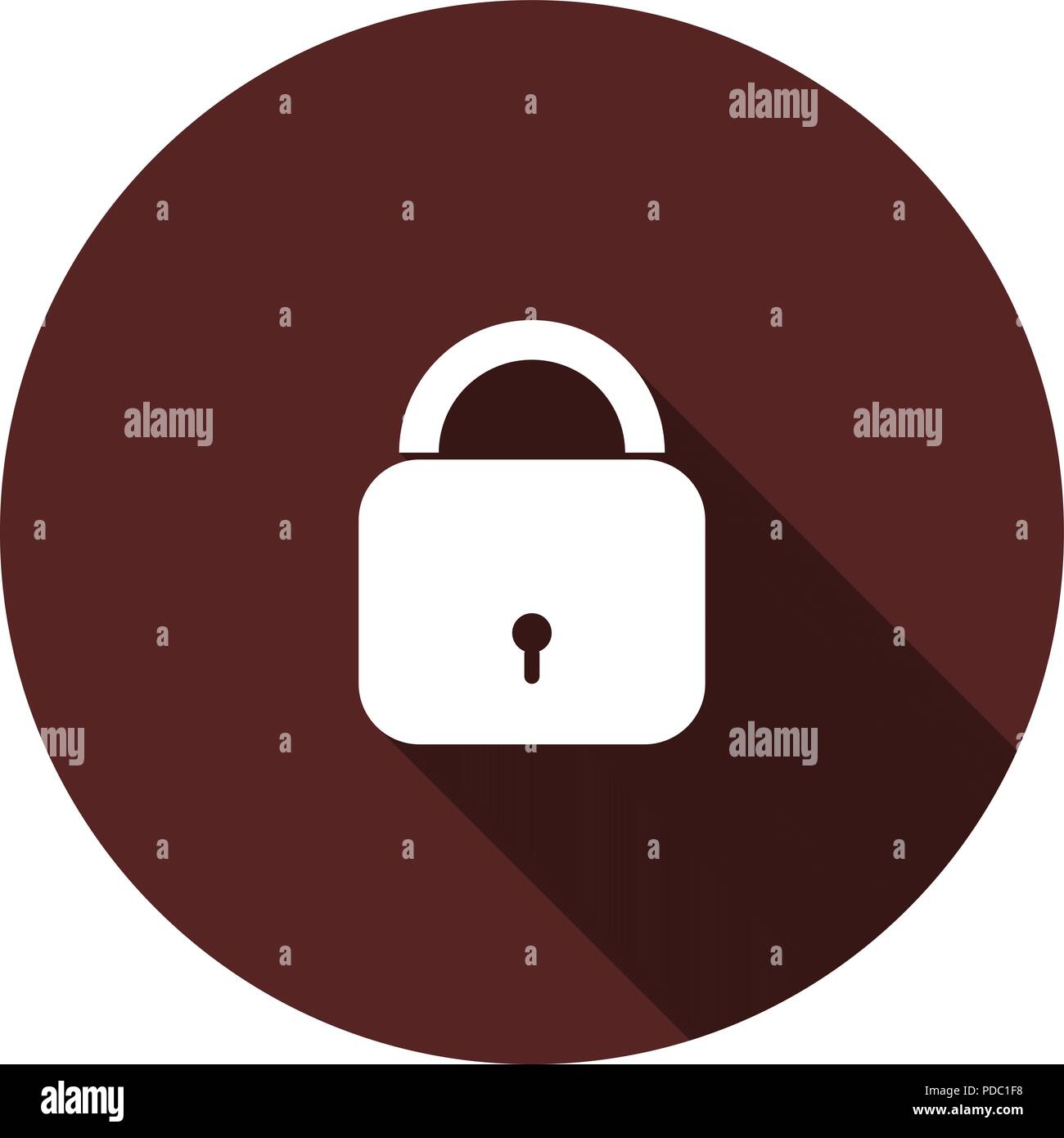 Vector image. Icon of closed padlock on a circle of maroon color Stock ...