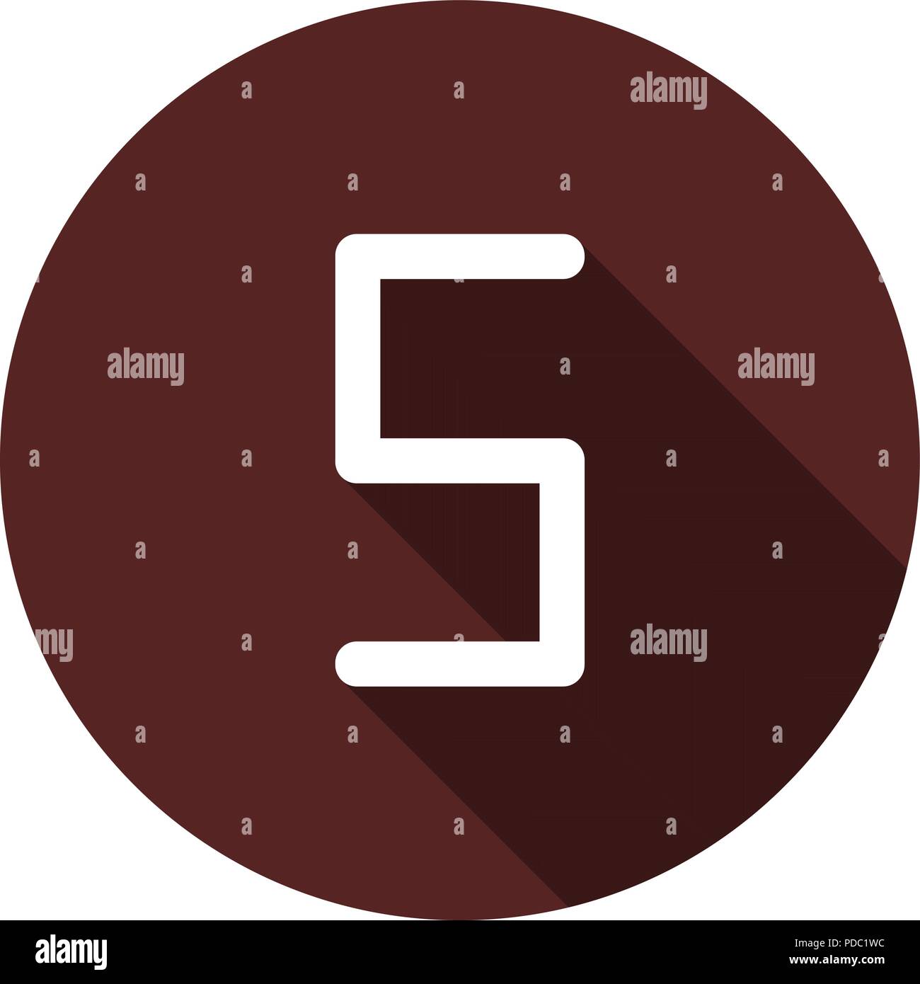 Vector image. Icon with the number five on a circle of maroon color ...
