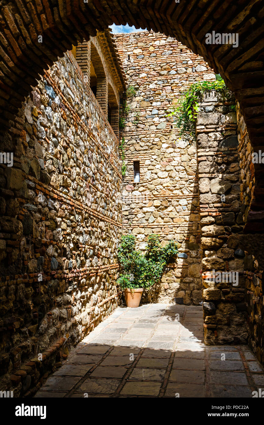 courtyard of alcazaba castle in Malaga, Costa del Sol, Spain Stock ...