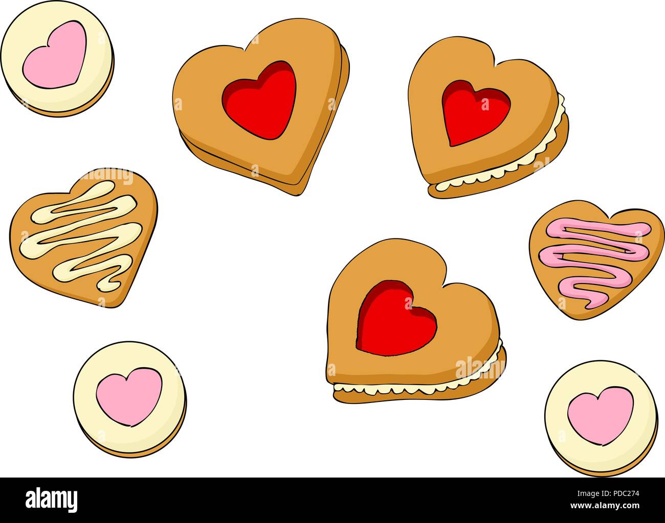 Heart shapes sweet cakes. Valentine day raster Illustration Stock Photo ...