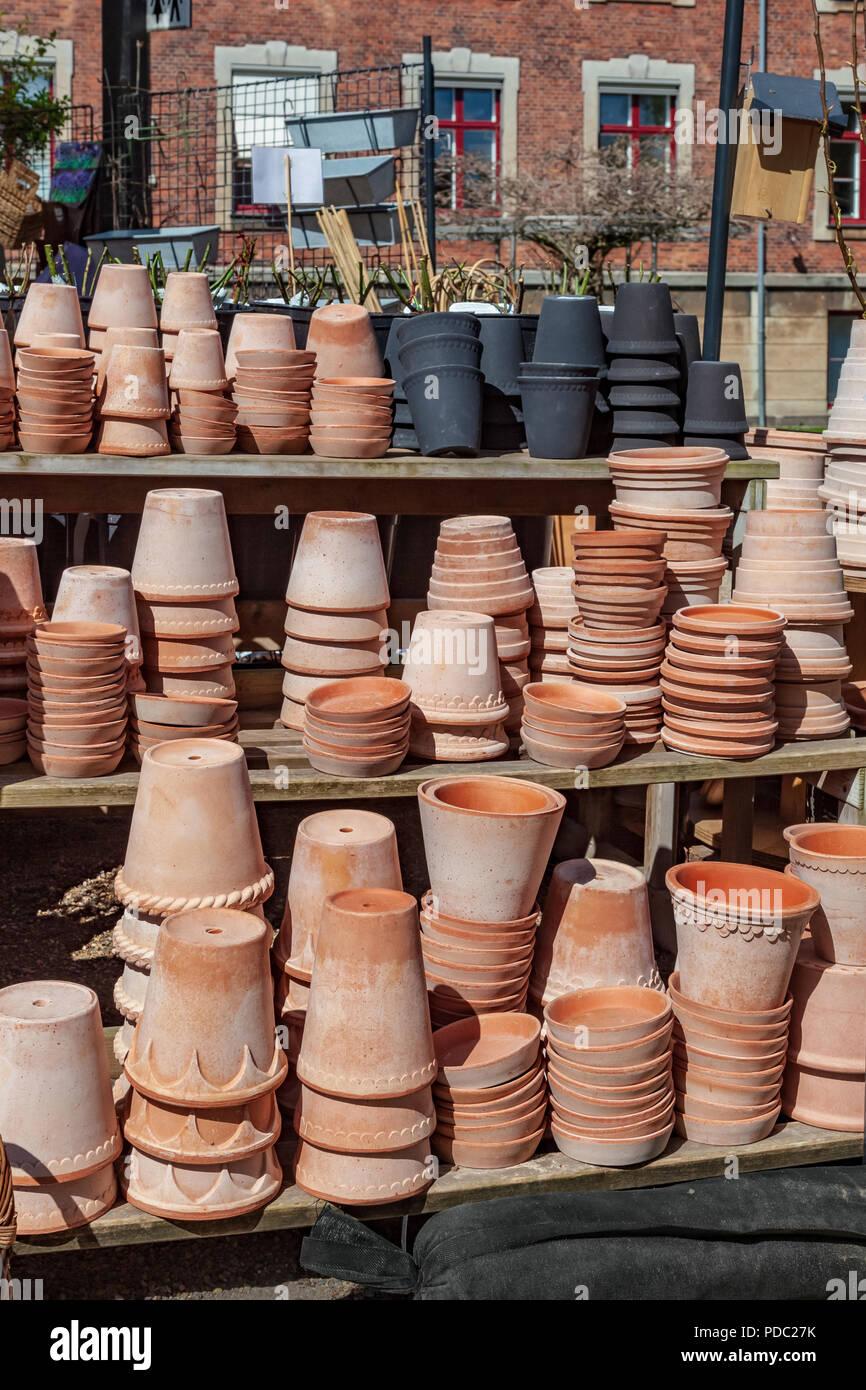 various handmade ceramic pots on shelves in copenhagen, denmark Stock ...