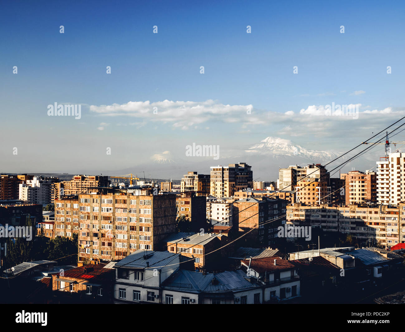 aerial view of Yerevan city buildings under blue sky, Armenia Stock ...