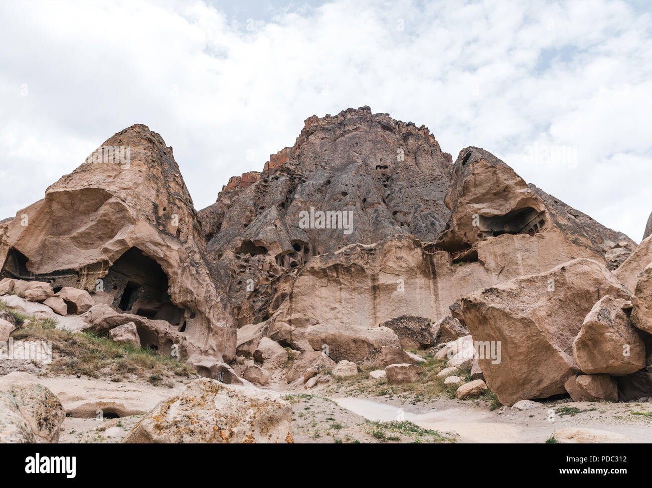 majestic rock formations and caves in limestone at famous cappadocia ...