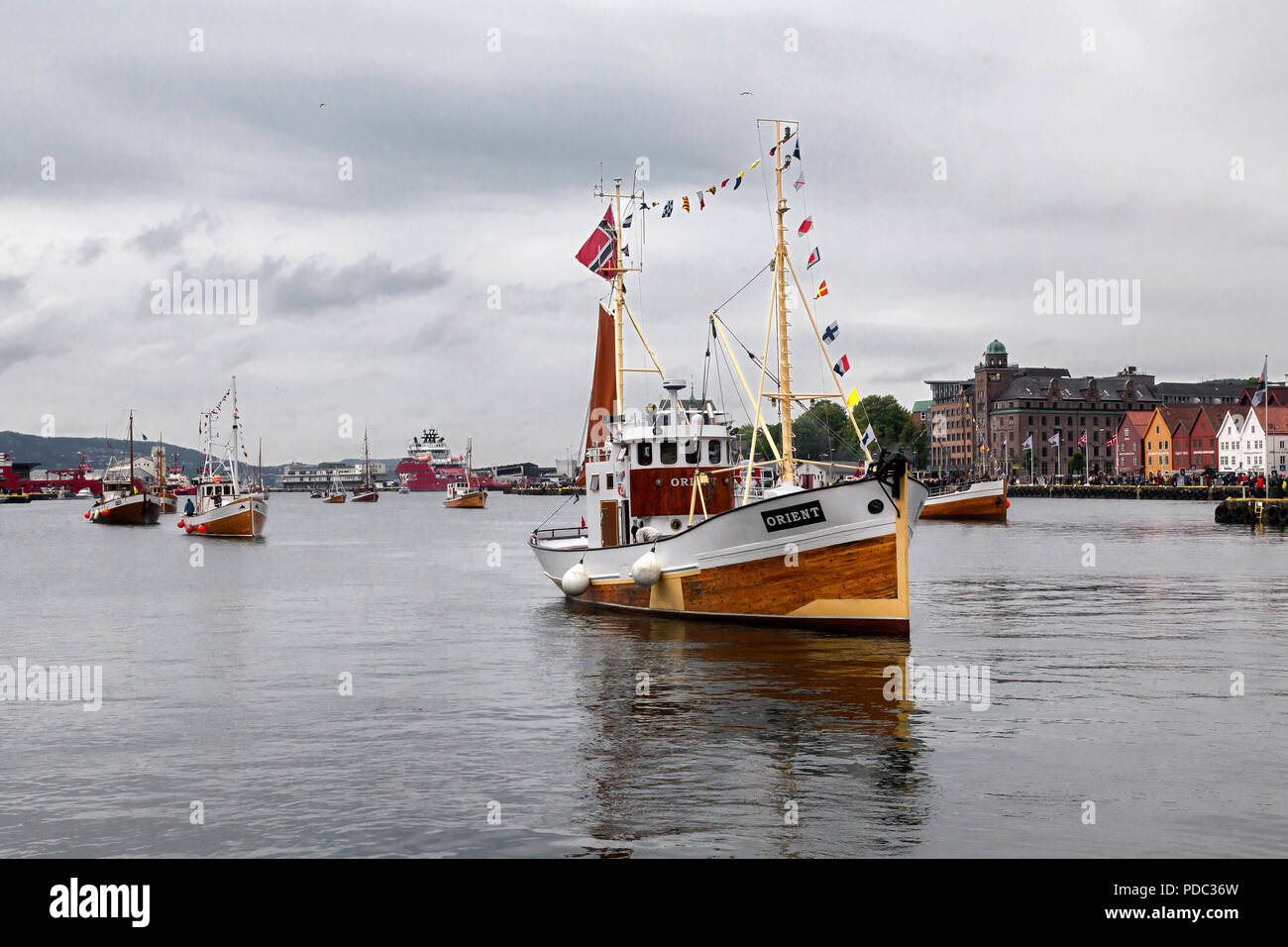 Fishing vessels Orient, Ariel and others arriving in the port of Bergen ...