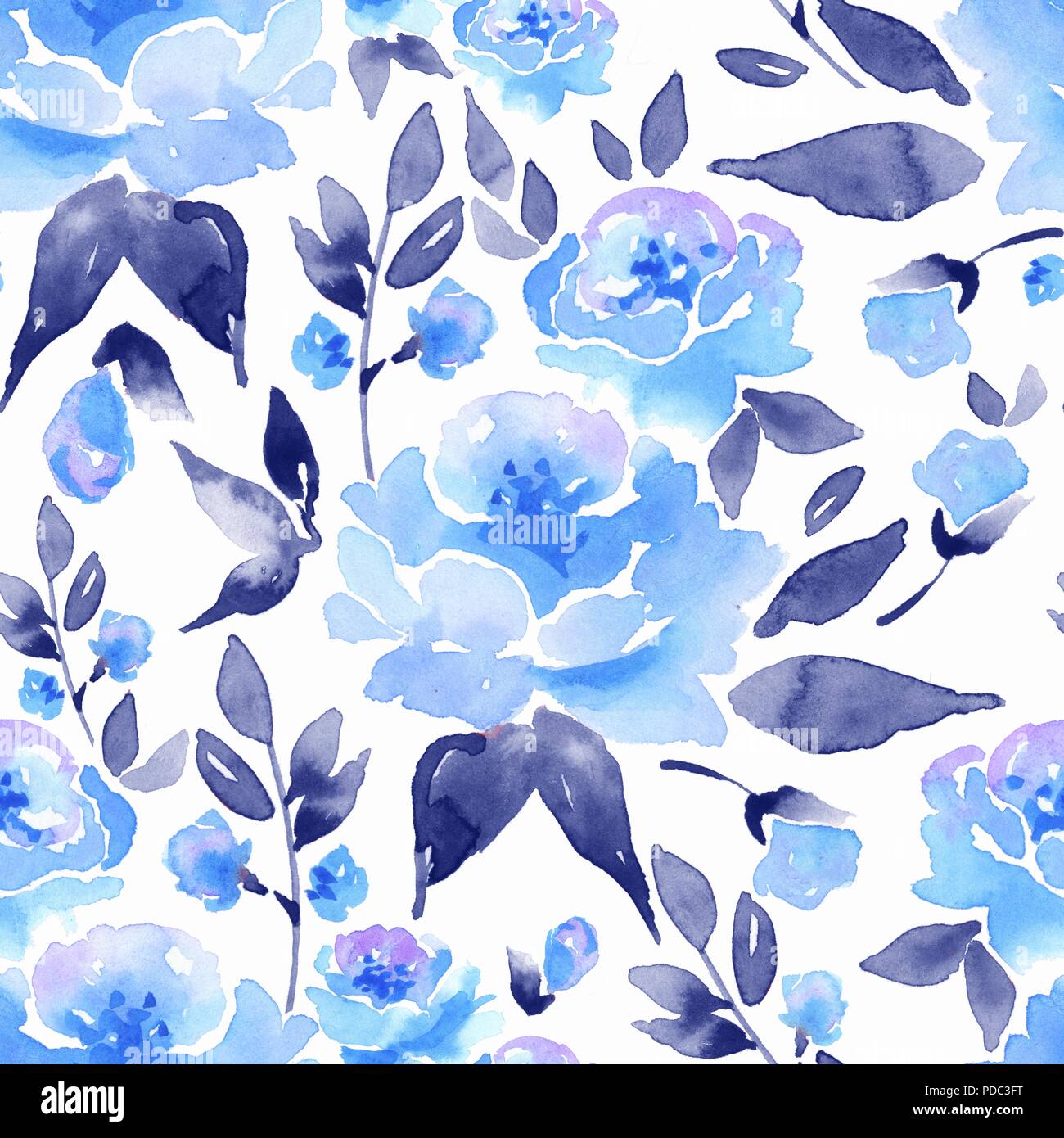 Floral seamless pattern. Watercolor background with flowers and leaves ...