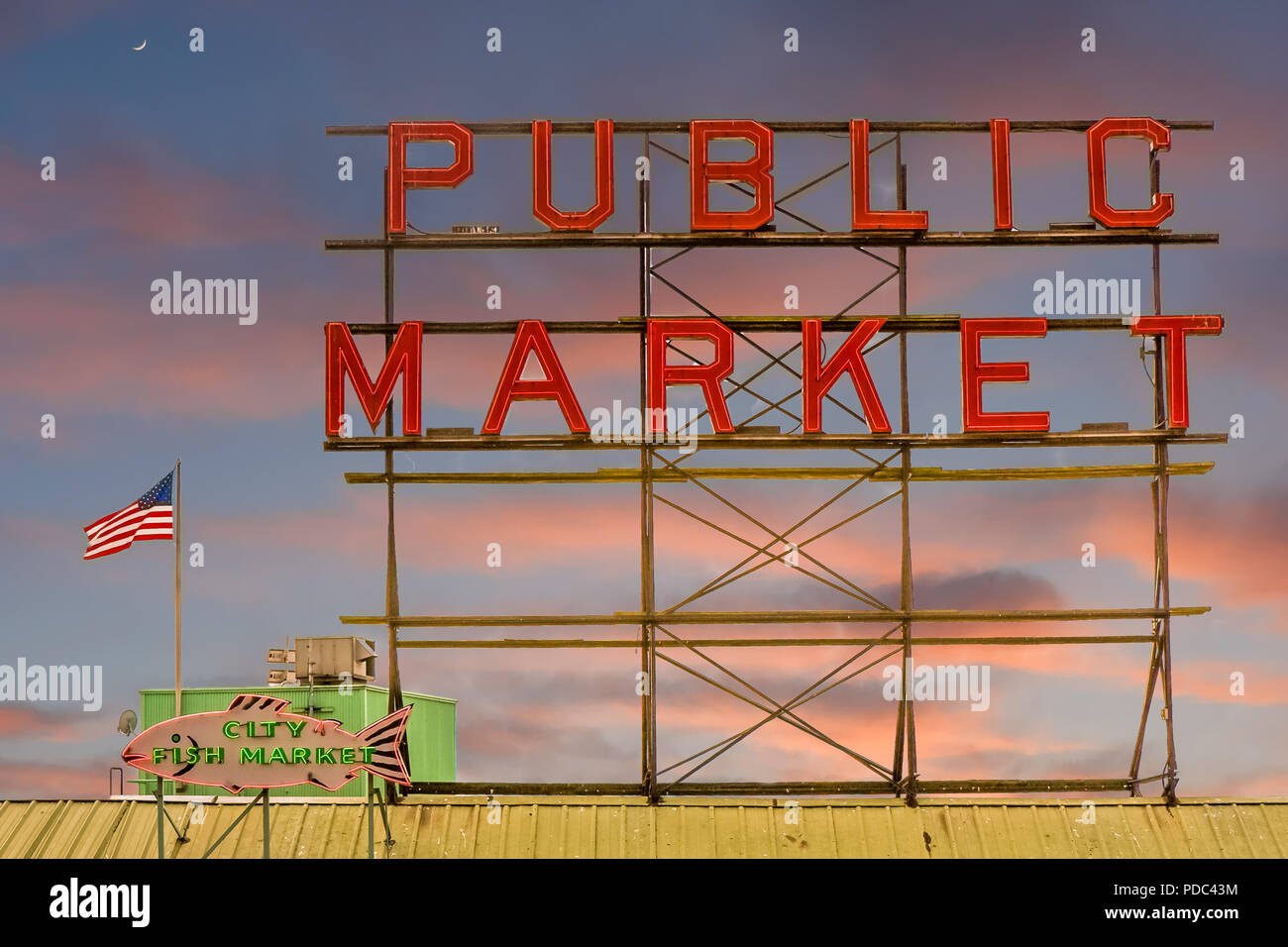 A sign over an american public market Stock Photo - Alamy