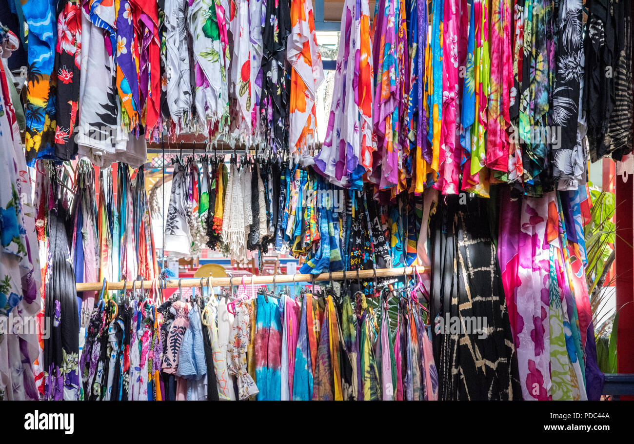 A busy clothes shop on a market in Victoria, Seychelles Stock Photo - Alamy